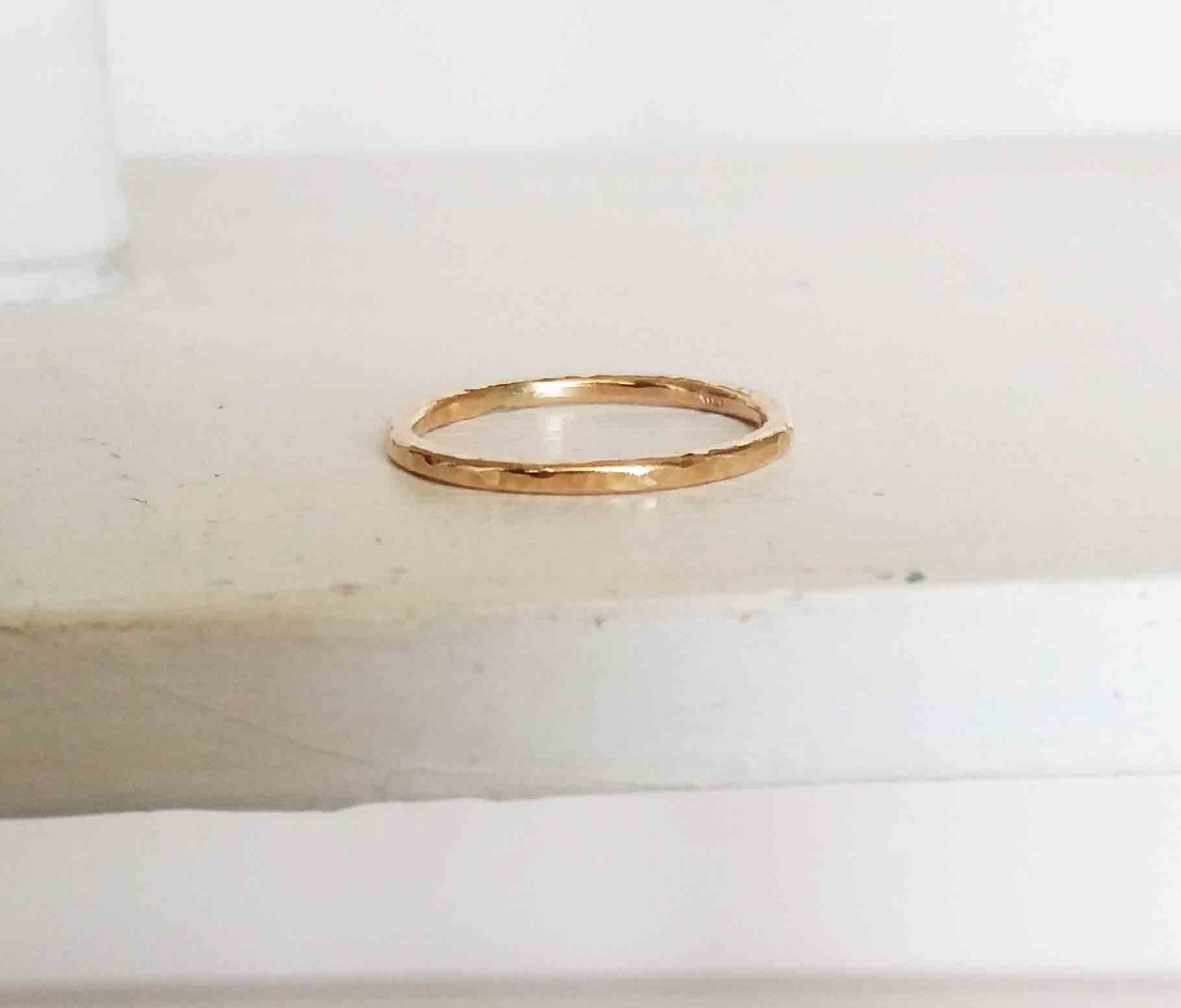 14k Solid Gold Stacking Band Rings Stackable Narrow Gold Band | Etsy