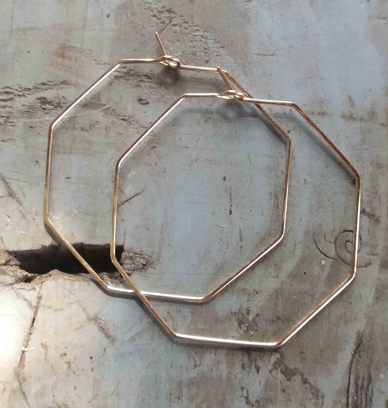 Large Octagon Hoop Earrings Honeycomb Hoops Delicate Gold | Etsy