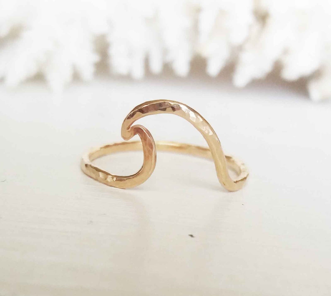 Ocean Wave Ring, 14K Gold Wave Ring, Mermaid Ring, Summer Ring, Blue ...