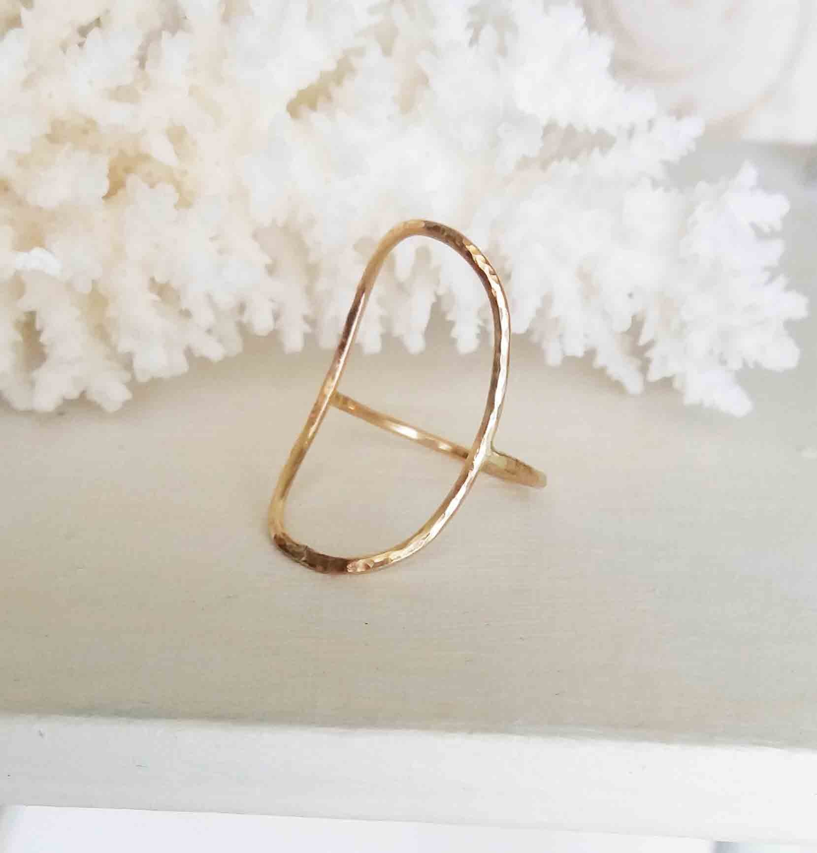 Large Open Oval Gold Ring 14k Gold Filled Hammered Ring | Etsy