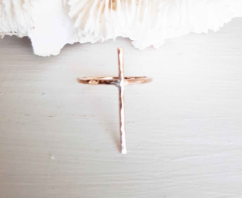 Thin Gold Cross Ring Long Cross Ring Hammered Cross Ring - Etsy