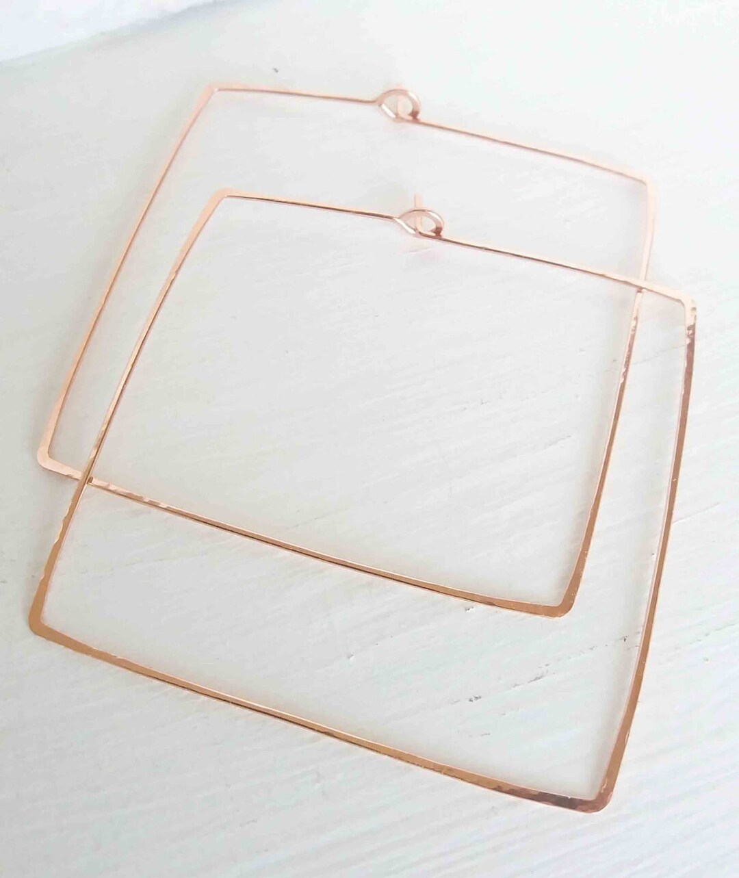 Large Square Hoop Earrings, Delicate Gold Hoops, Big Rose Gold Hoop ...