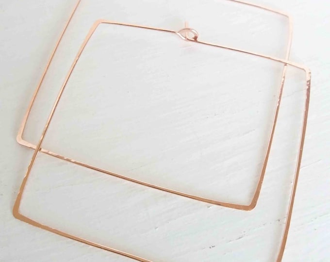 Large Square Hoop Earrings, Delicate Gold Hoops, Big Rose Gold Hoop ...