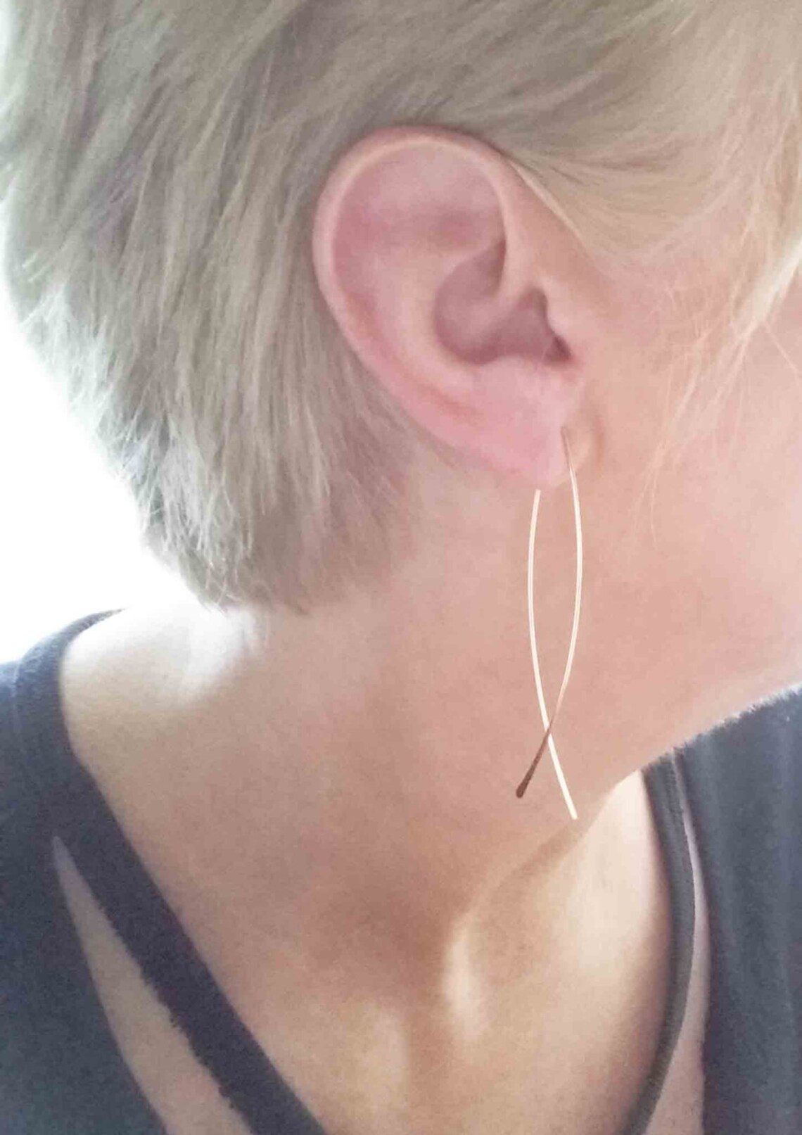 Long Narrow Fish Hoop Earrings Delicate Fish Threaders 14k | Etsy