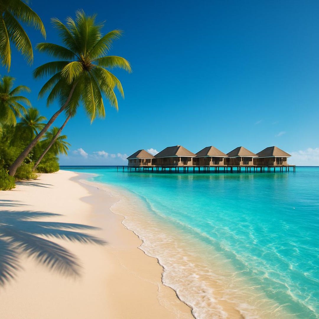 Tropical Overwater Bungalows Digital Art PNG, 3000×3000px High-res ...