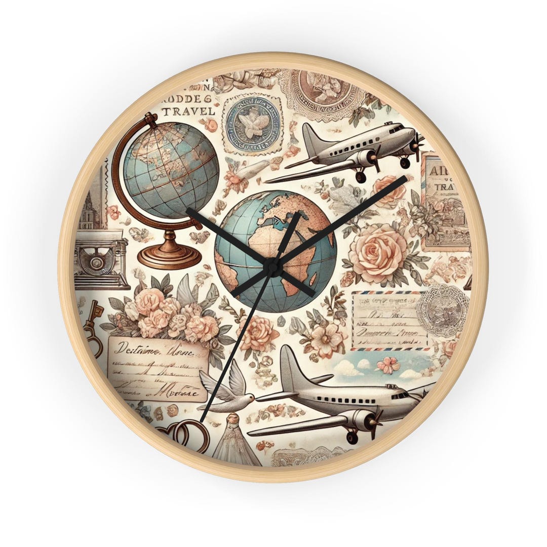 Vintage Travel Wall Clock Antique Globe Decor Aviation Inspired Home ...
