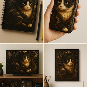 Baroque Cat Wall Art: Elegant Black & Gold Feline (digital Download) - Etsy
