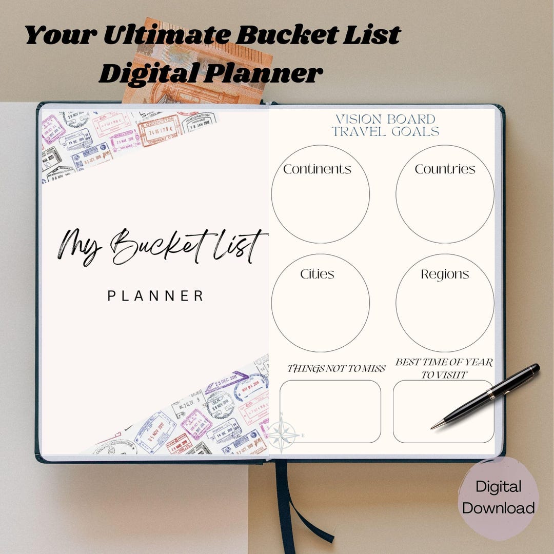 Bucket List Planner.planner for Travel.personal Goal Tracker.vision ...