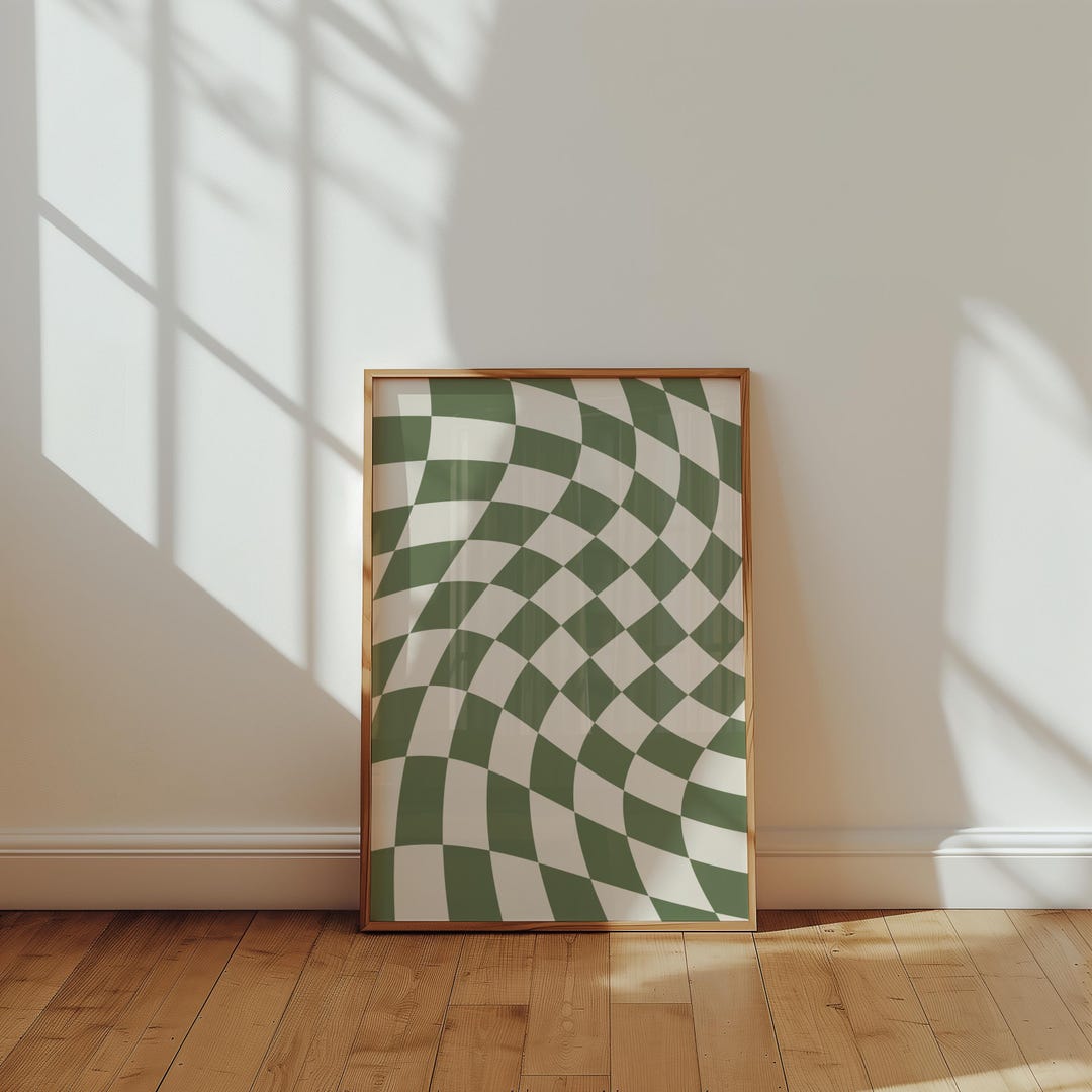 Sage Green Checkered Digital Print, Minimalist Art, Multiple Colours ...