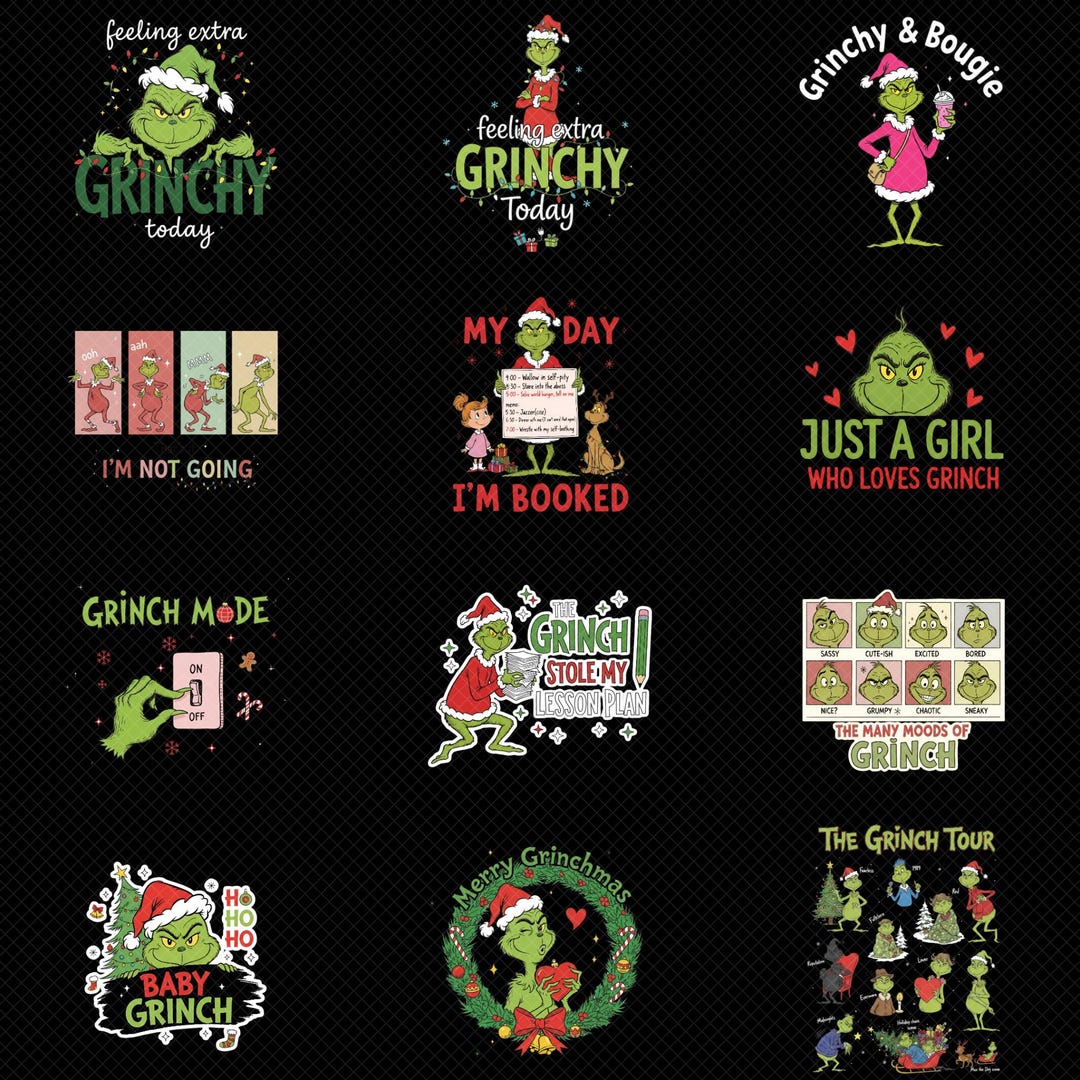 Grinc Monster Christmas Bundle, Funny Grinchy Quotes PNG Set, Holiday ...