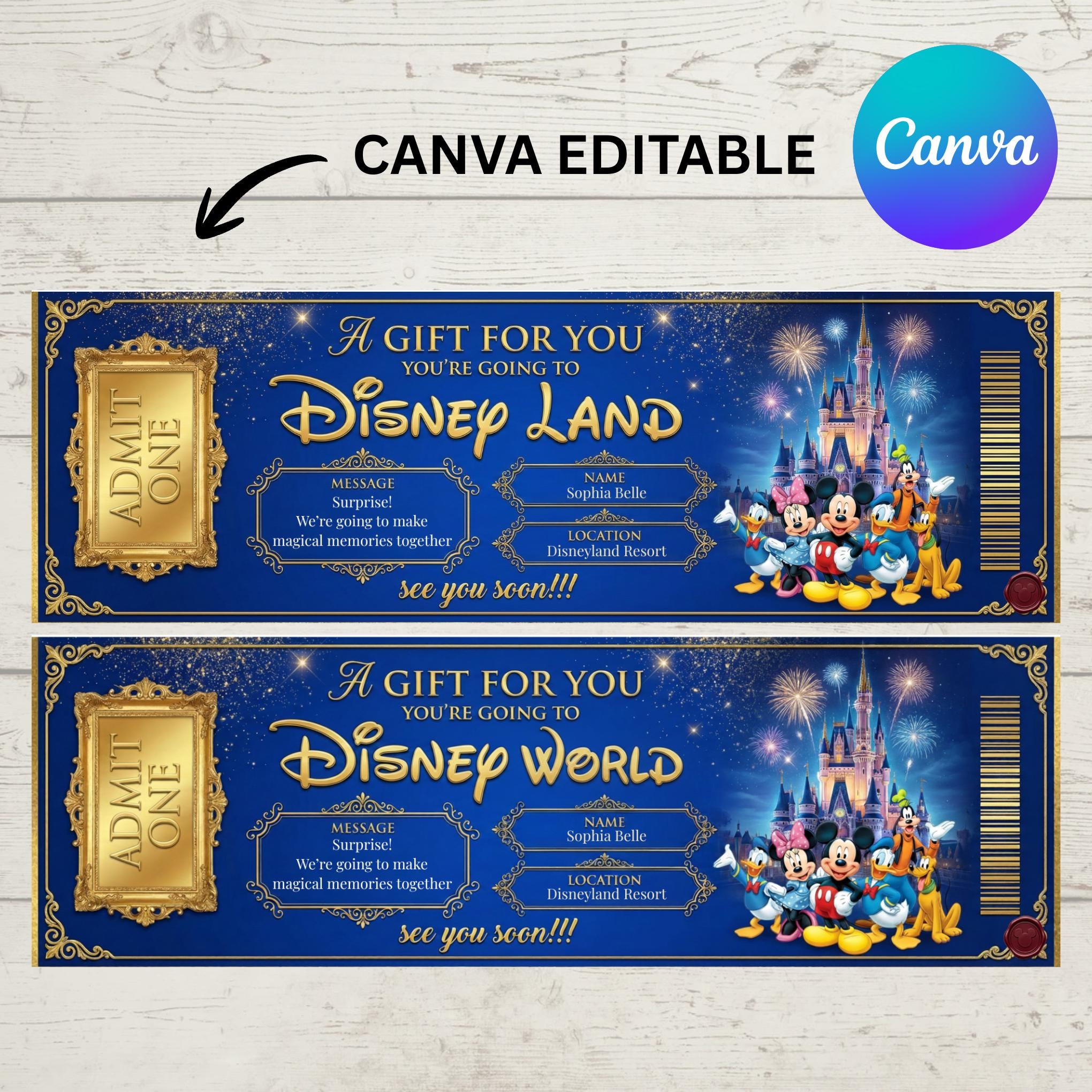 Canva Editable Mouse Disneyland Ticket PNG, Digital Download Admit One ...