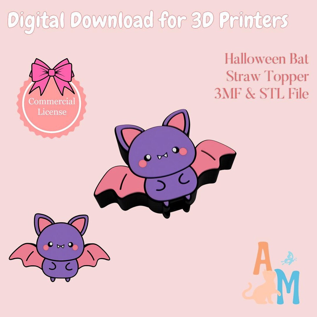 Halloween Bat Straw Topper 3D Print STL File, Digital Download - Etsy ...