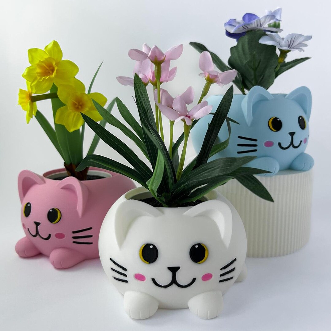 3D Printed Cute Cat Planter, Succulent Plant Pot - Etsy