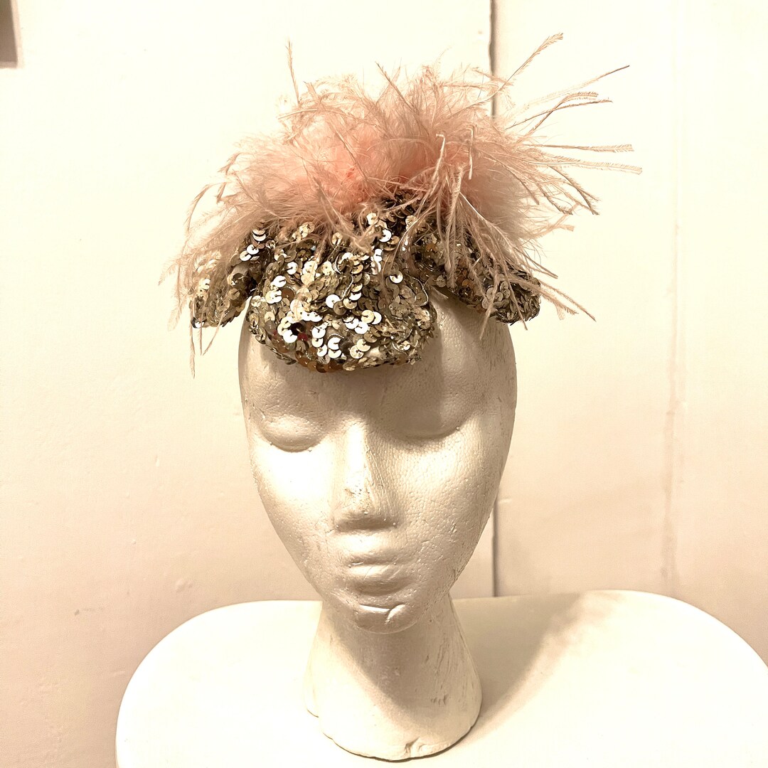 Sequin Tilt Hat Silver Sequins Flower Shaped Hat With Pink Maribous ...