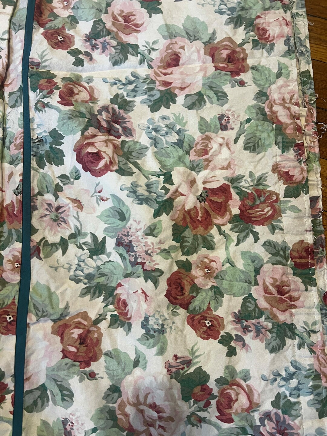 English Chintz Long Floral Valance Curtain Cabbage Roses Made in Great ...