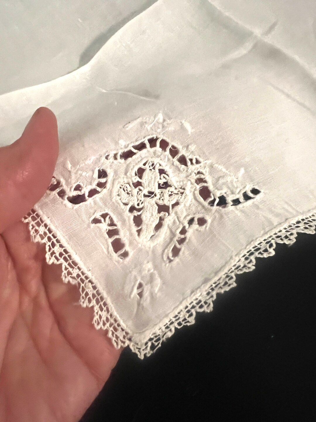 Antique Fine Muslin Napkins With Embroidery Openwork Lace Insets Lace ...