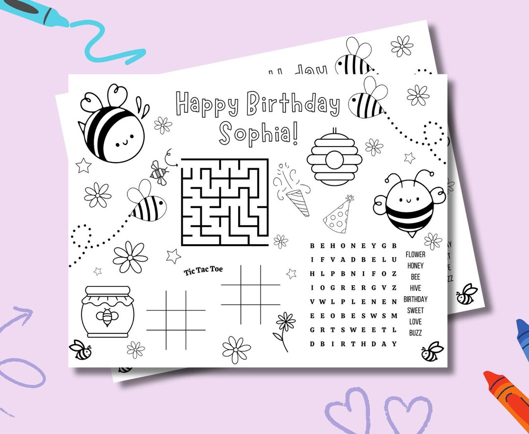 Bee Birthday Coloring Activity, Bee-day Activity, Birthday Coloring ...