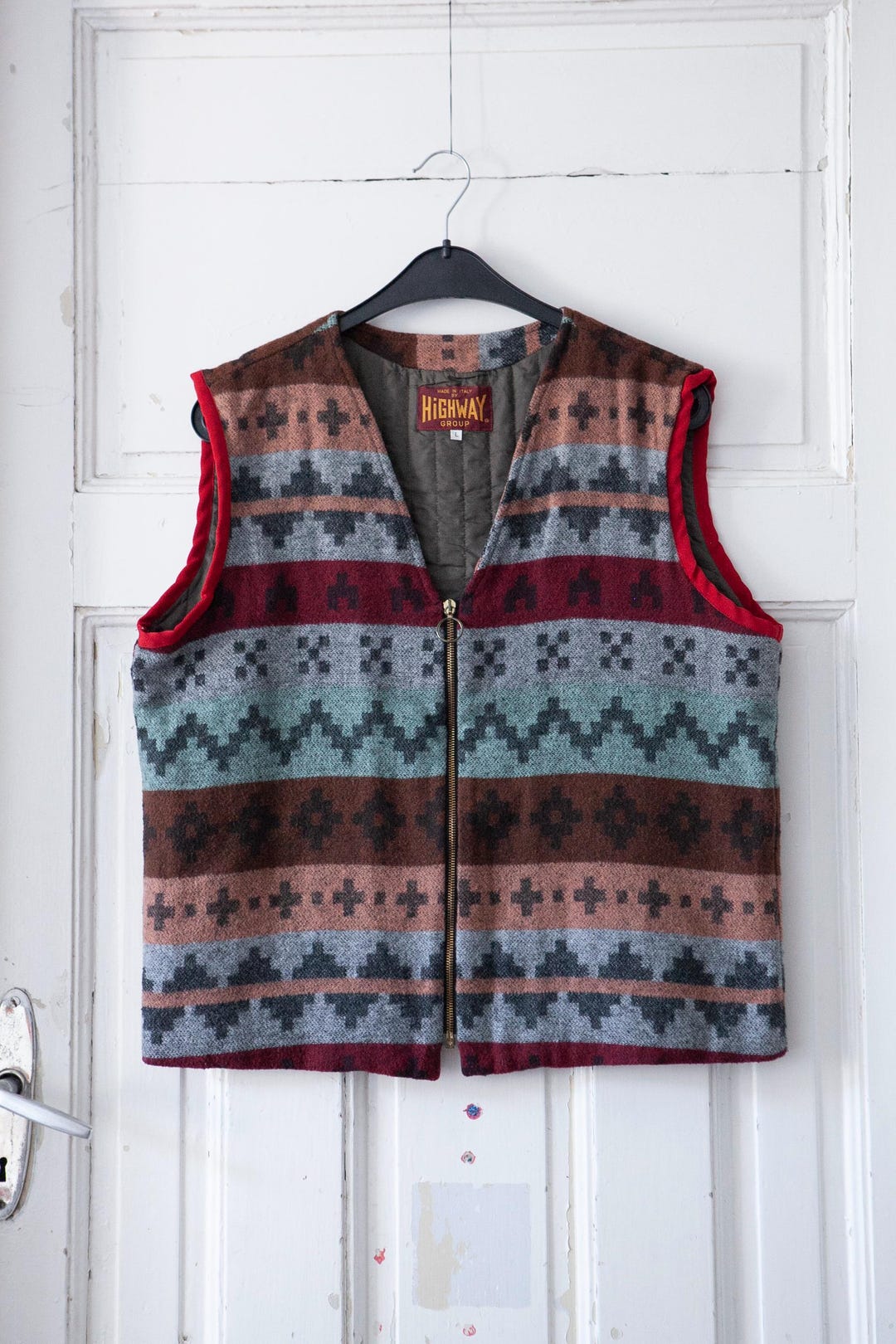 Western Striped Vest Made in ITALY Men Size L, Vintage Zip up V Neck ...