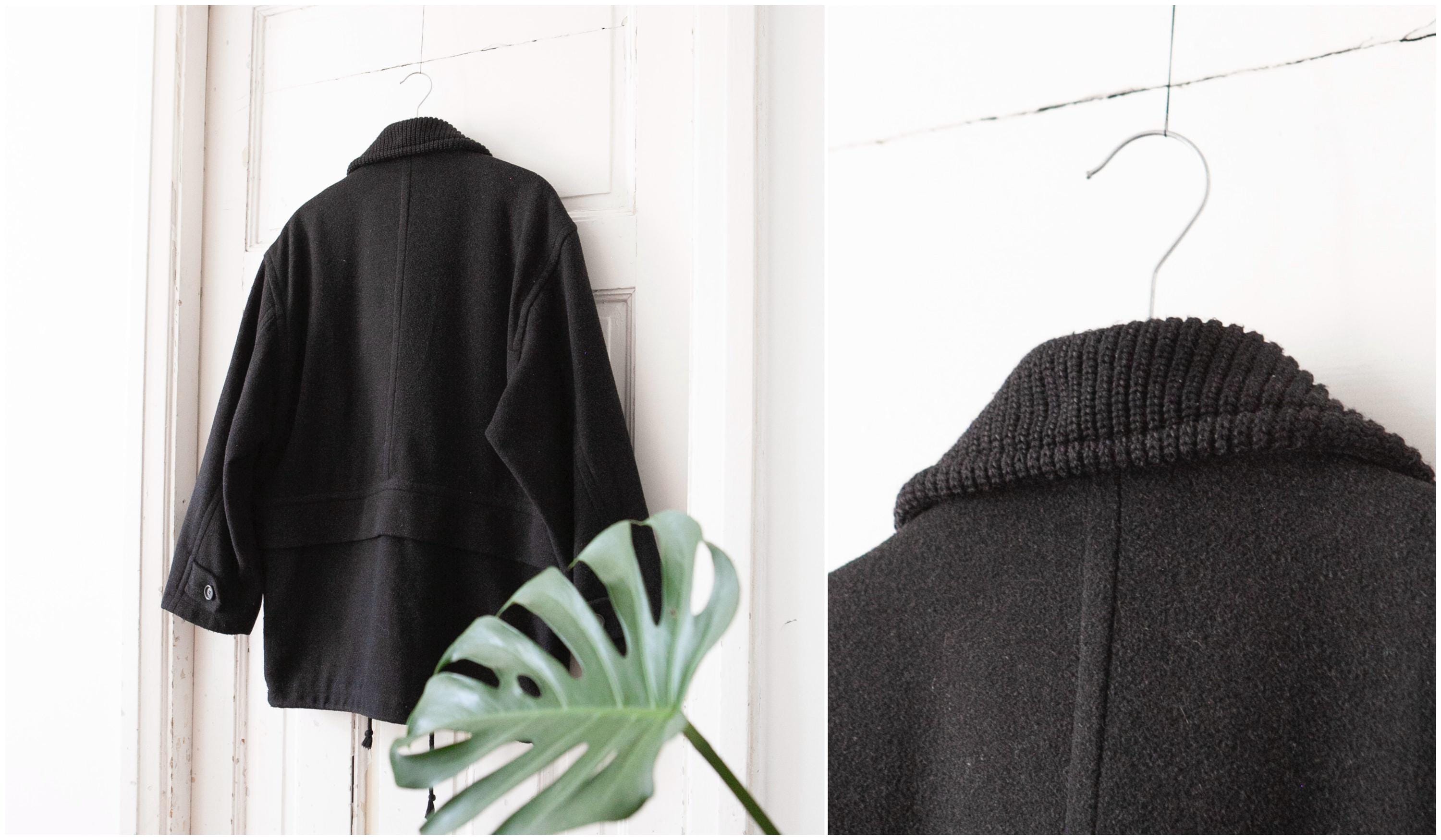 90s Oversize Wool Parka Men Size L, Vintage Black Baggy Coat Jacket ...