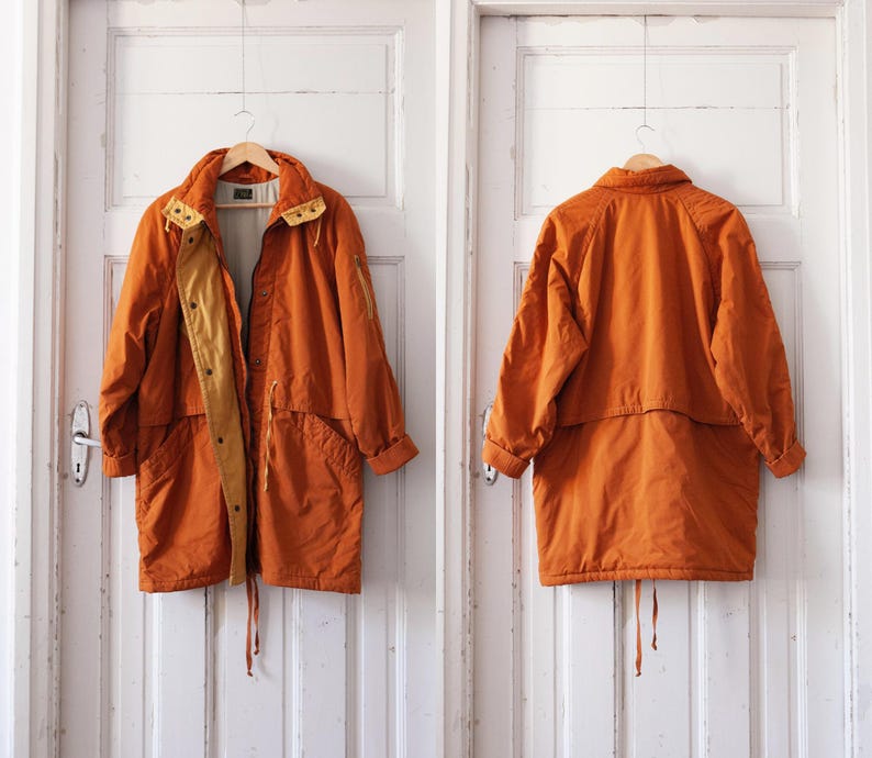 Y2K Burnt Orange Parka Women Size L, Vintage Oversize Jacket Coat Men ...