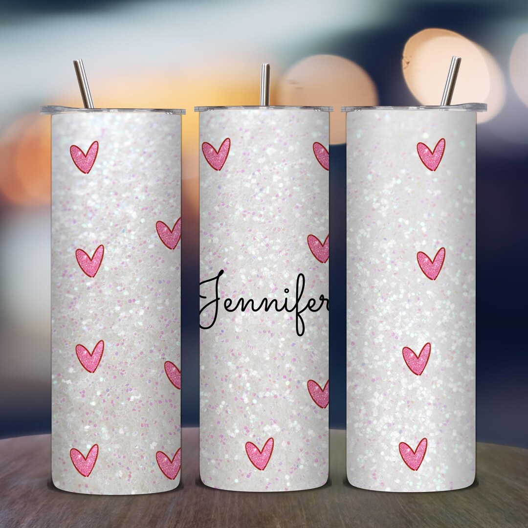Personalized Glitter Heart Tumbler: Custom Name Valentine's Gift - Etsy