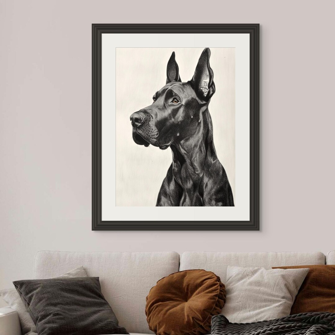 Wall Art Print, Great Dane Black Dog Painting, Silk Poster for Indoor ...