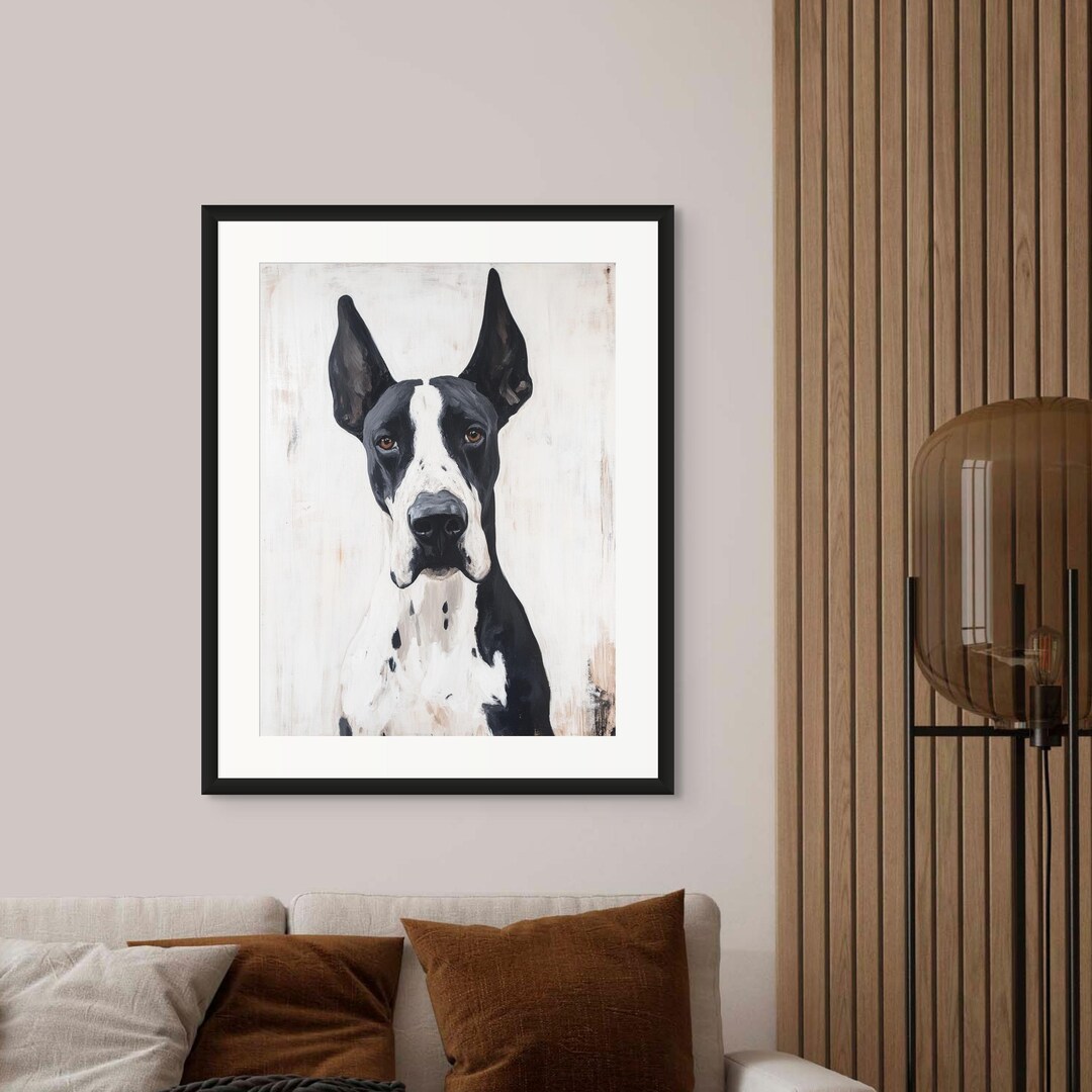 Wall Art Print, Great Dane Black & White Dog Painting, Silk Poster for ...