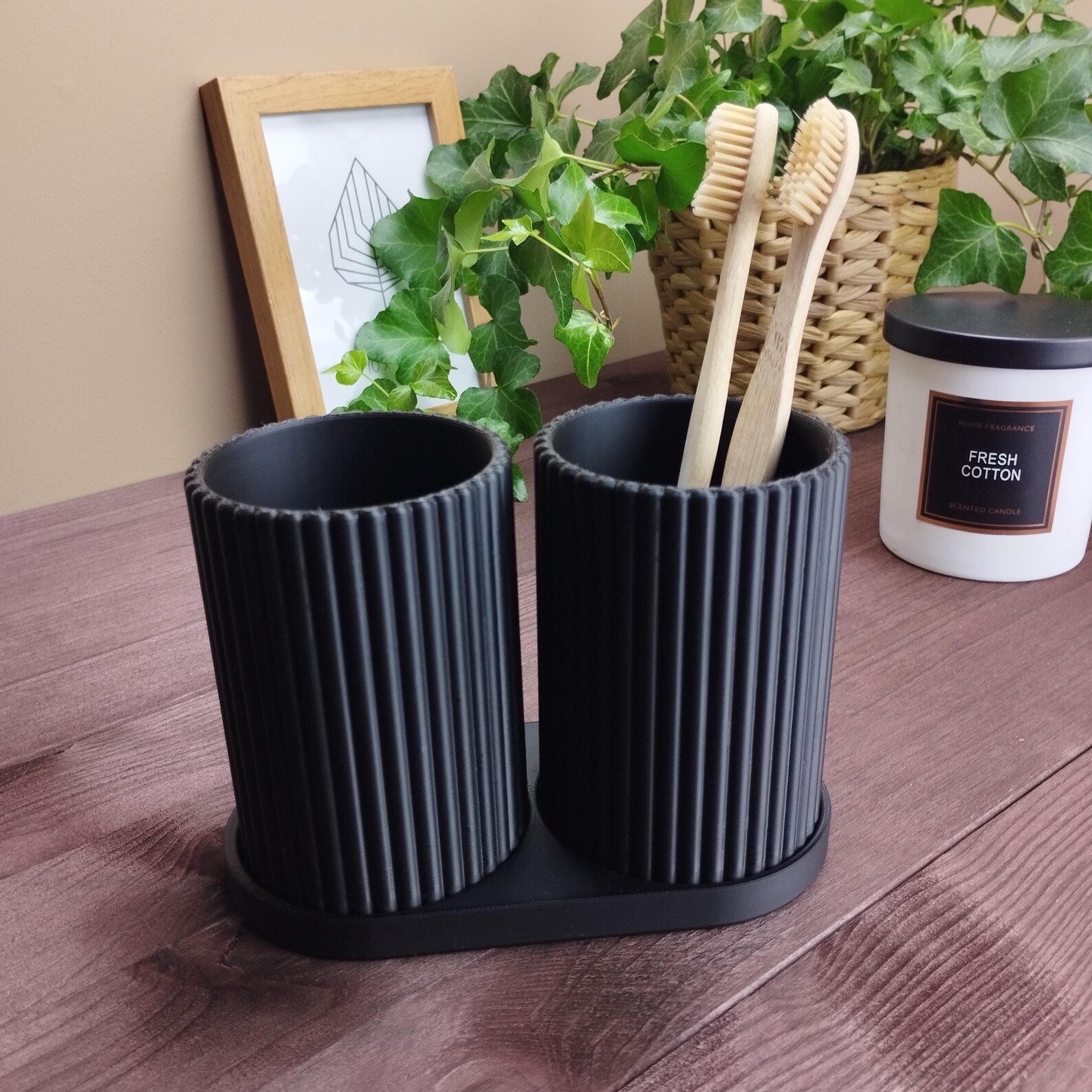 Modern Rod Ribbed Design Double Toothbrush Holder Set - Etsy