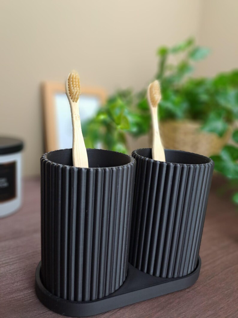 Modern Rod Ribbed Design Double Toothbrush Holder Set - Etsy