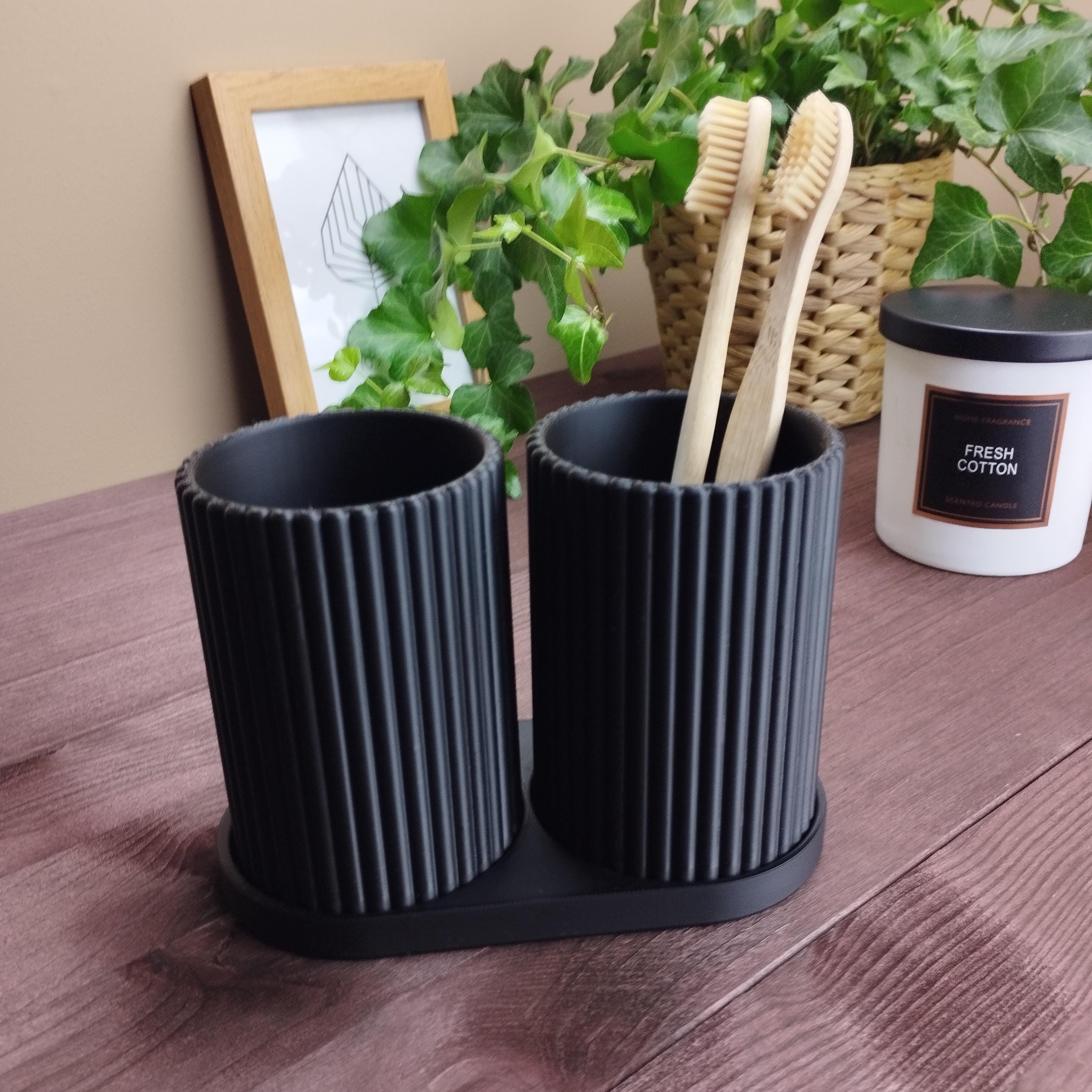 Modern Rod Ribbed Design Double Toothbrush Holder Set - Etsy
