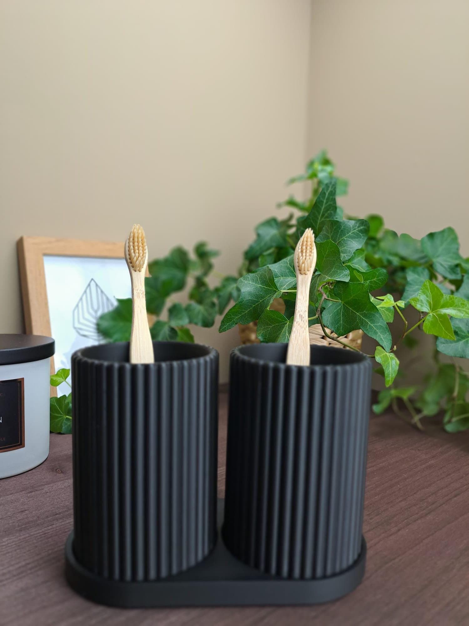 Modern Rod Ribbed Design Double Toothbrush Holder Set - Etsy
