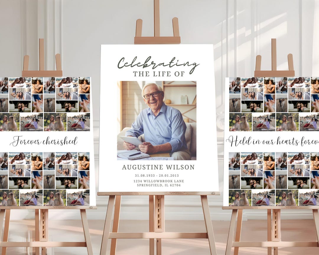Custom Funeral Memory Collage Easel | Memorial Tribute With Photo ...