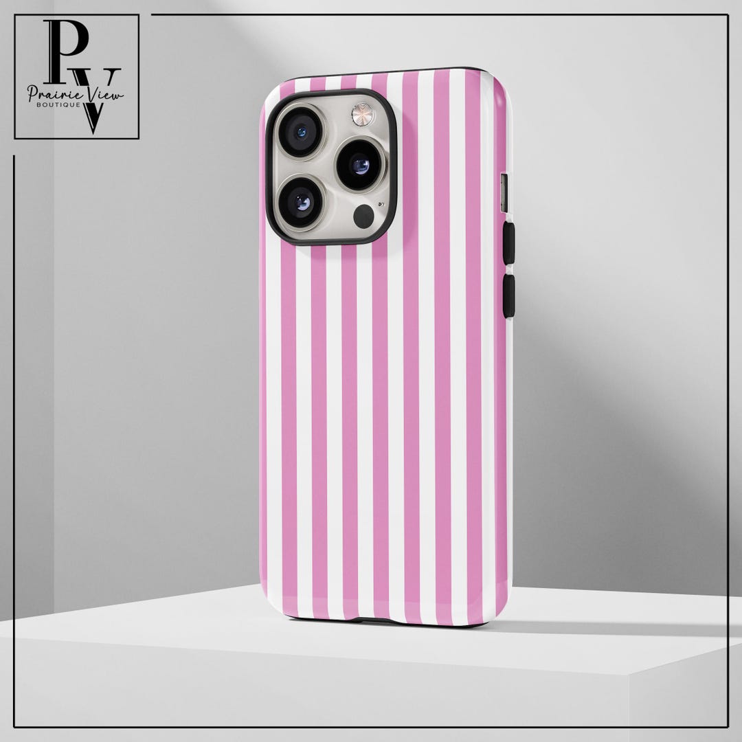 Light Pink and White Stripes Phone Case for iPhone Models 16e 16 15 14 ...