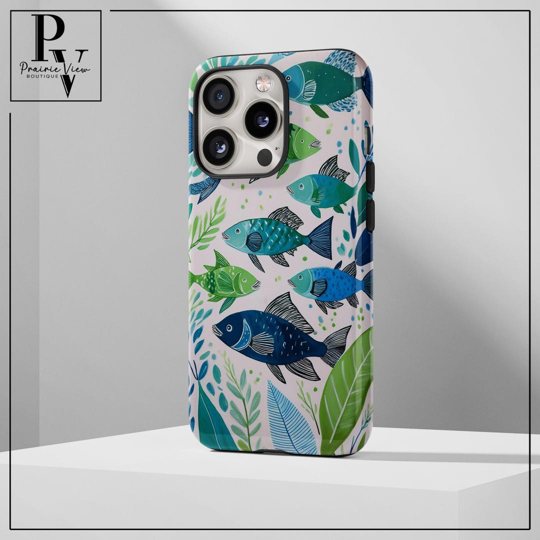 Blue and Green Underwater Fish Phone Case for iPhone 16e 16 15 14 13 ...