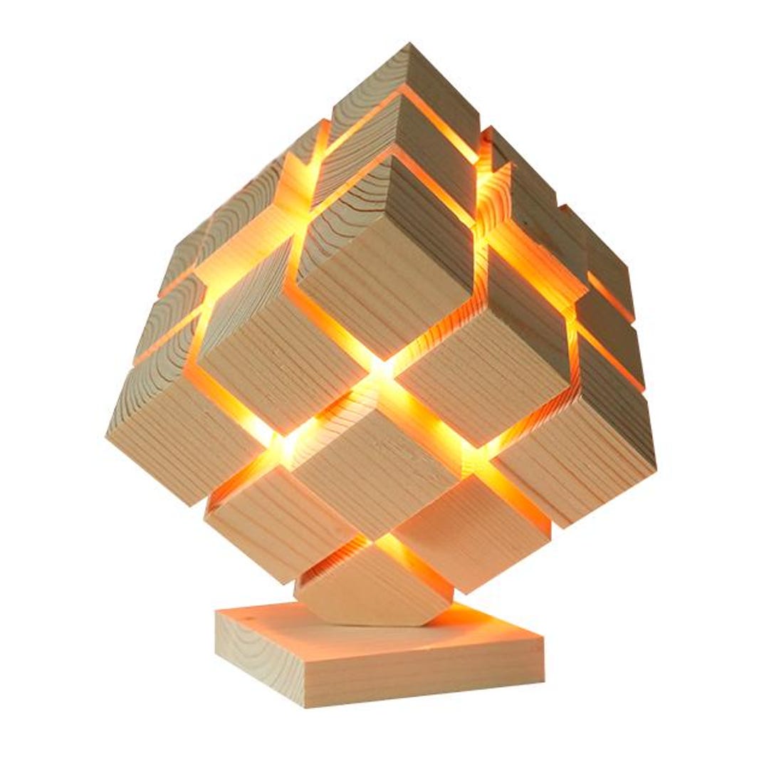 Handmade Natural Wood LED Lamp: Modern Cube Table Lamp - Etsy