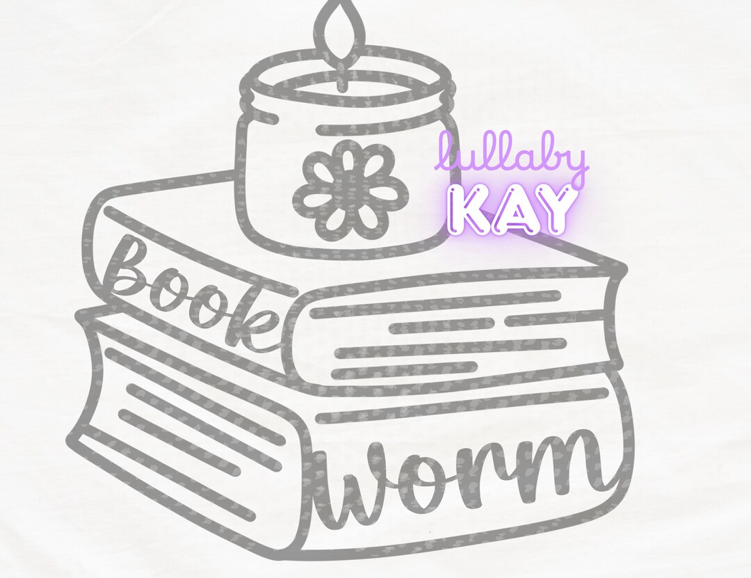 Bookworm Book Stack Candle SVG PNG PSD | Cute Reading Doodle for Book ...