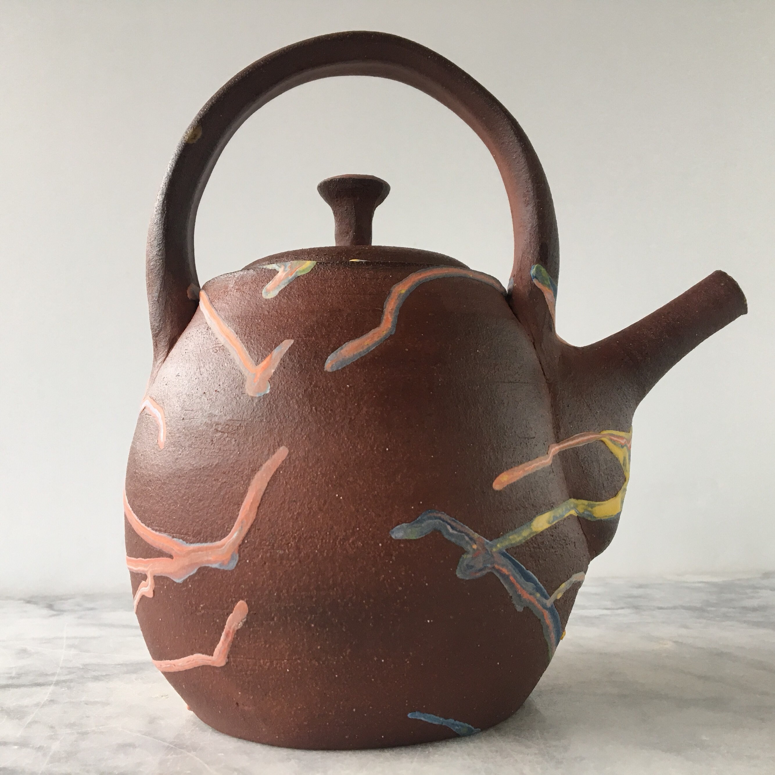 Colorful face teapot sculpture pottery head vessel marbled | Etsy