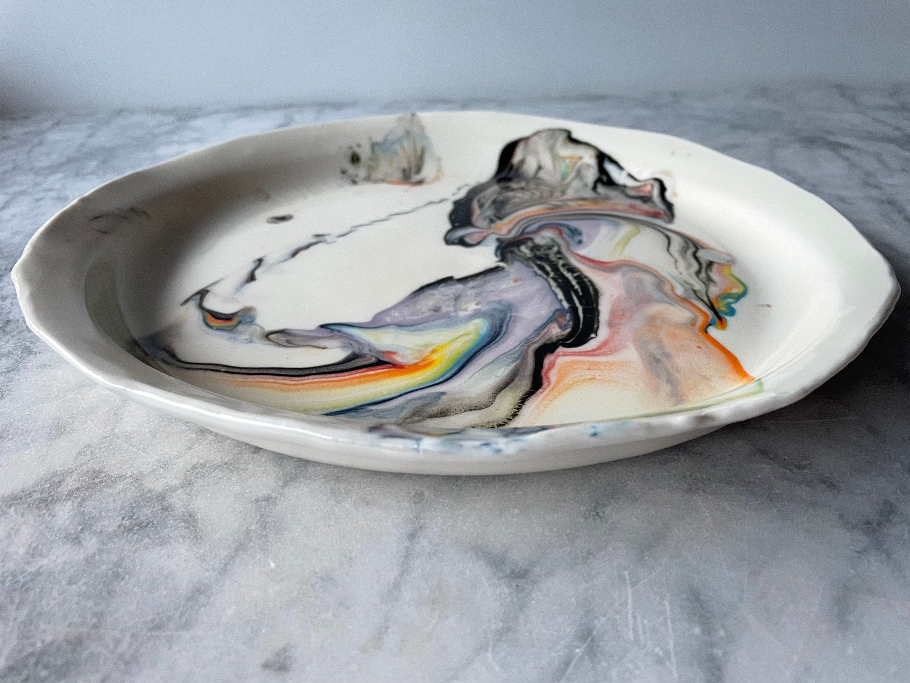 Kitchen & Dining Marbled plate ceramic art pottery platter with colored ...