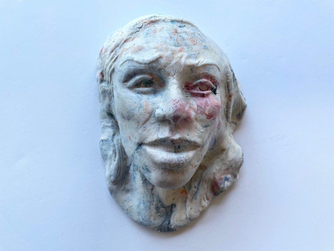 Ceramic Wall Art Mask of a Woman, Sculpture Face Portrait Head Colored ...