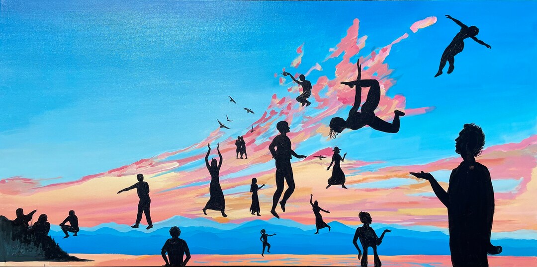 Sunset Dance Party, Surreal Art Original Acrylic Figure Painting ...