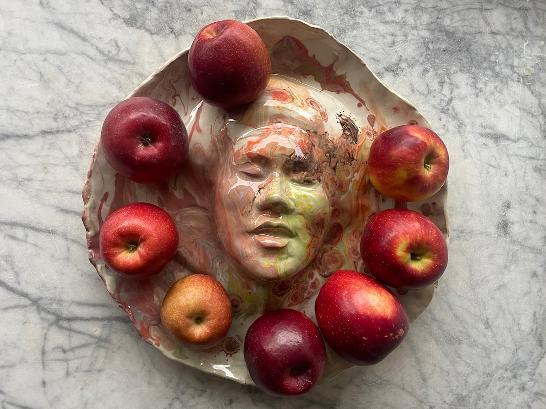 Face Sculpture Wall Hanging Platter Portrait Relief Fruit Bowl Figure ...