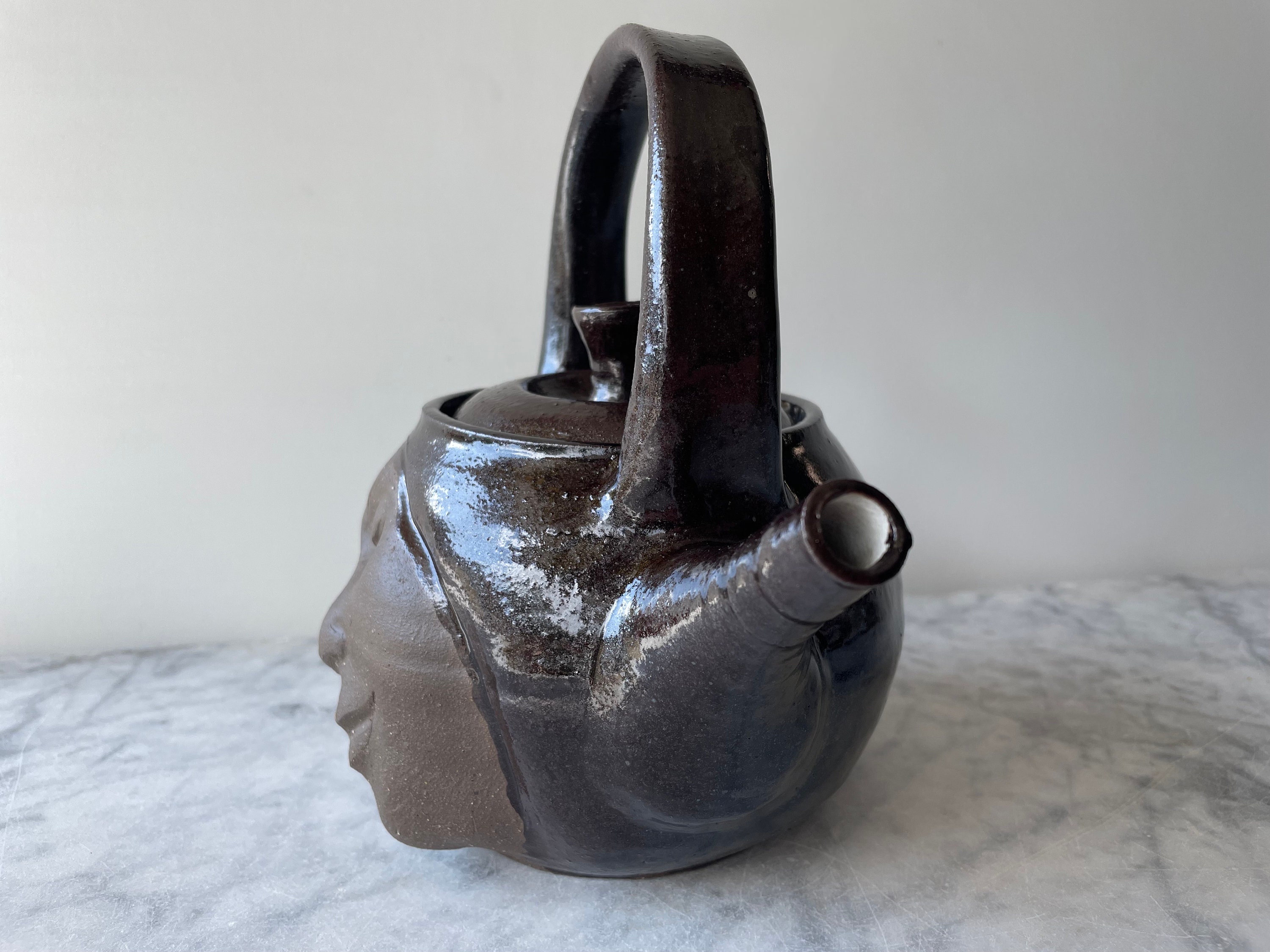 Teapot Face Sculpture Art Pottery Brown Stoneware Dream Vessel Surreal ...