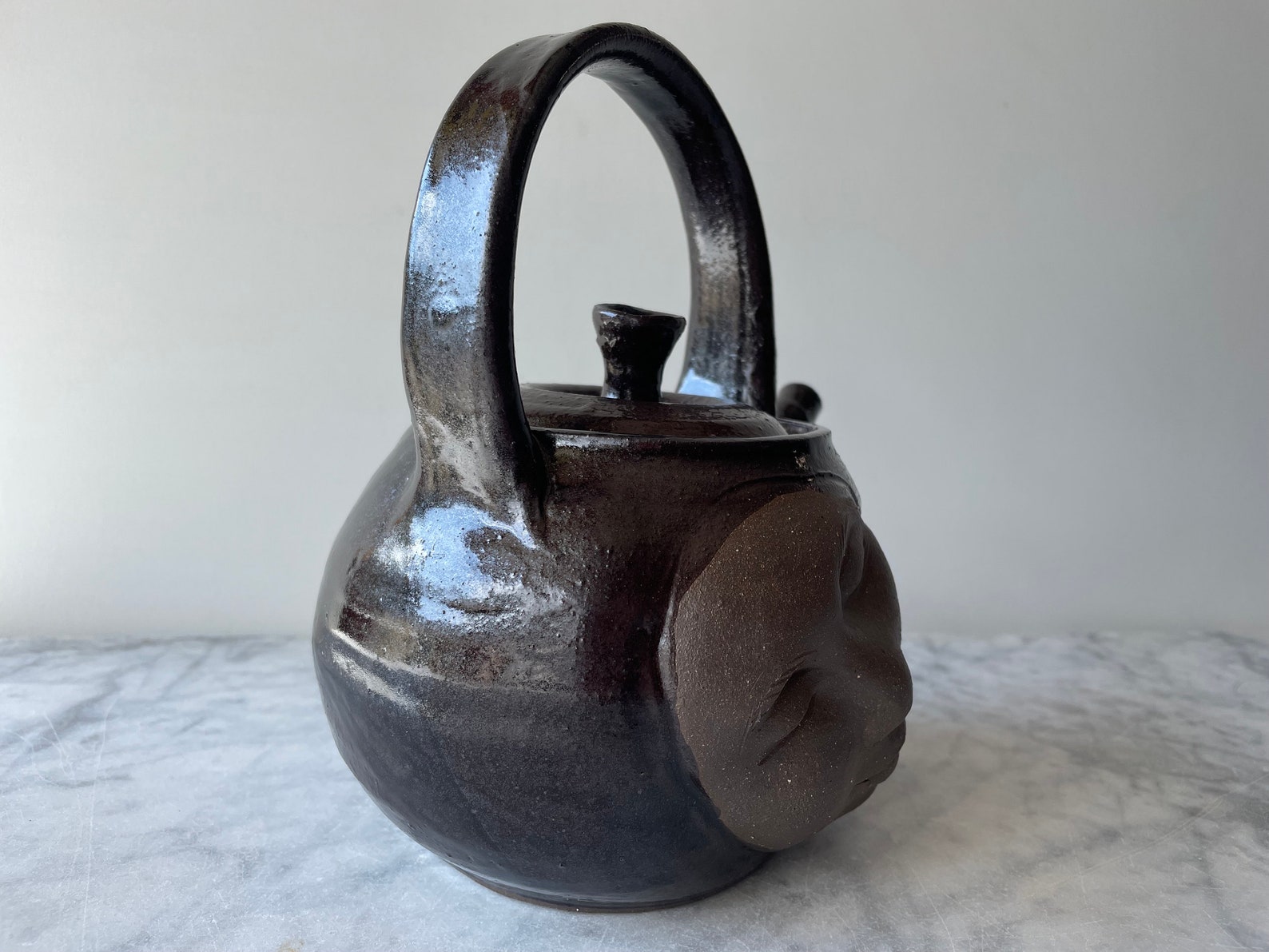 Teapot Face Sculpture Art Pottery Brown Stoneware Dream Vessel Surreal ...