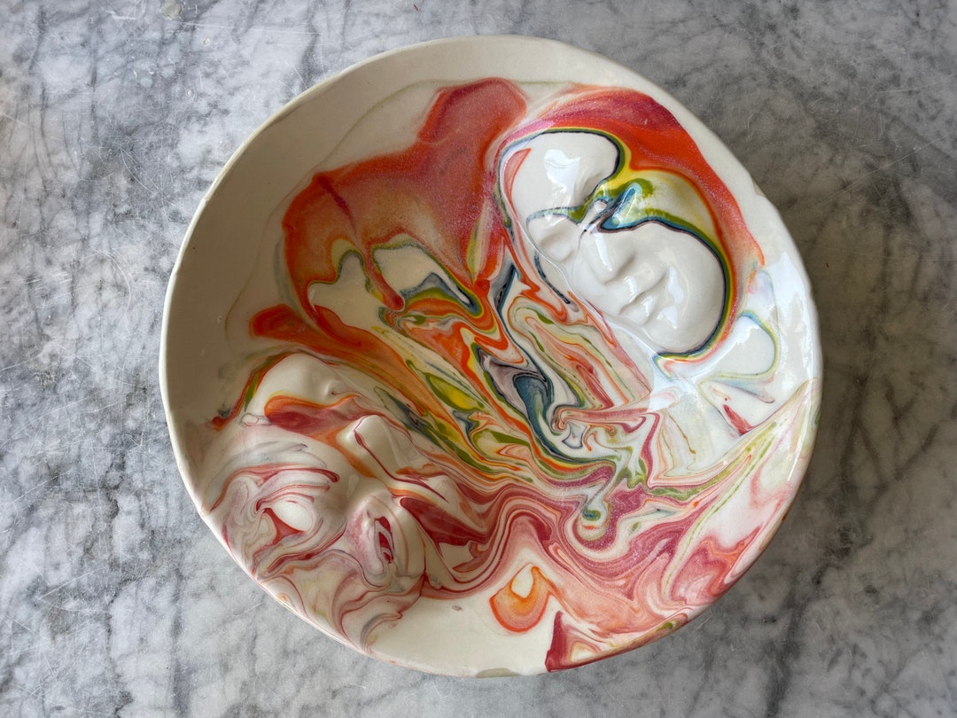 Marbled Yin Yang Lovers Bowl, Wall Hanging Platter Ceramic Serving Vessel Figure Sculpture Bas ...