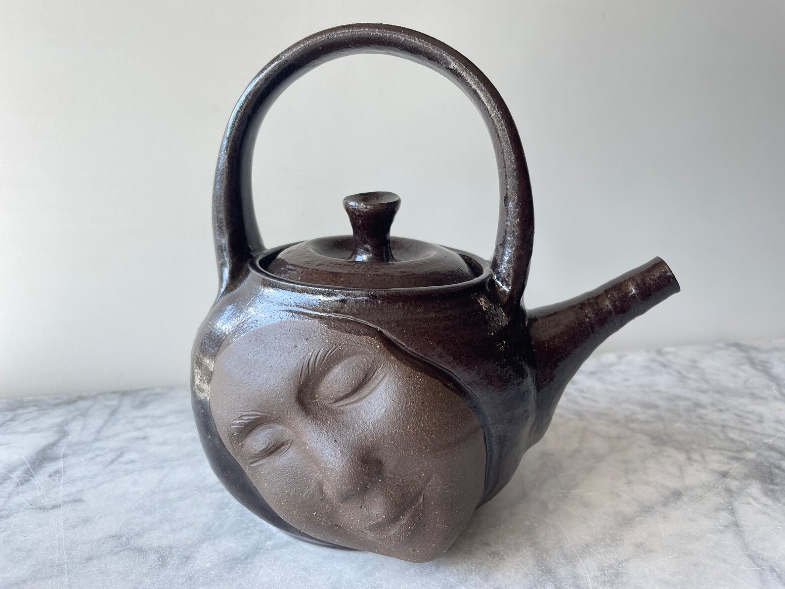 Teapot Face Sculpture Art Pottery Brown Stoneware Dream Vessel Surreal ...