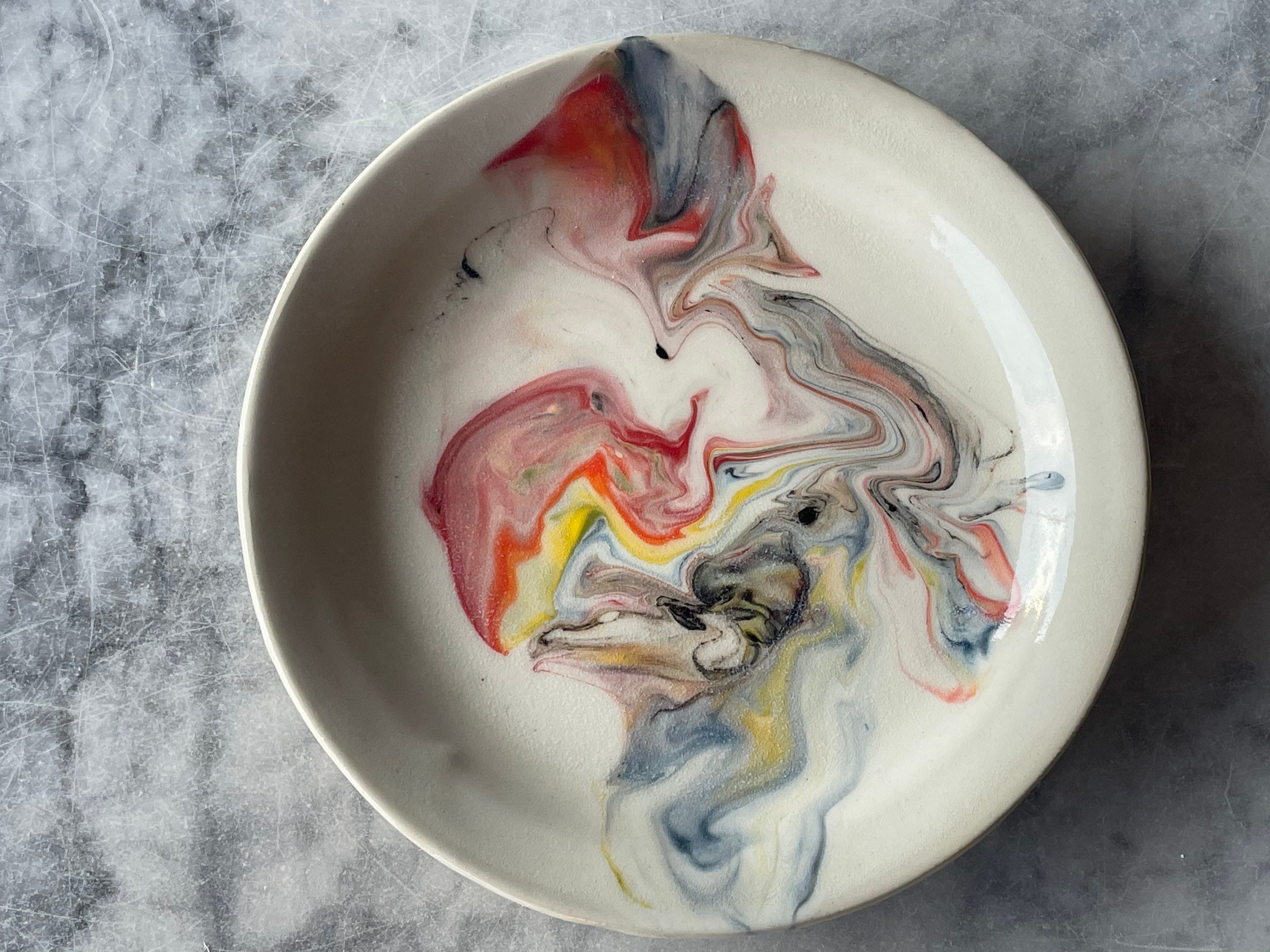 Kitchen & Dining Marbled plate ceramic art pottery platter with colored ...