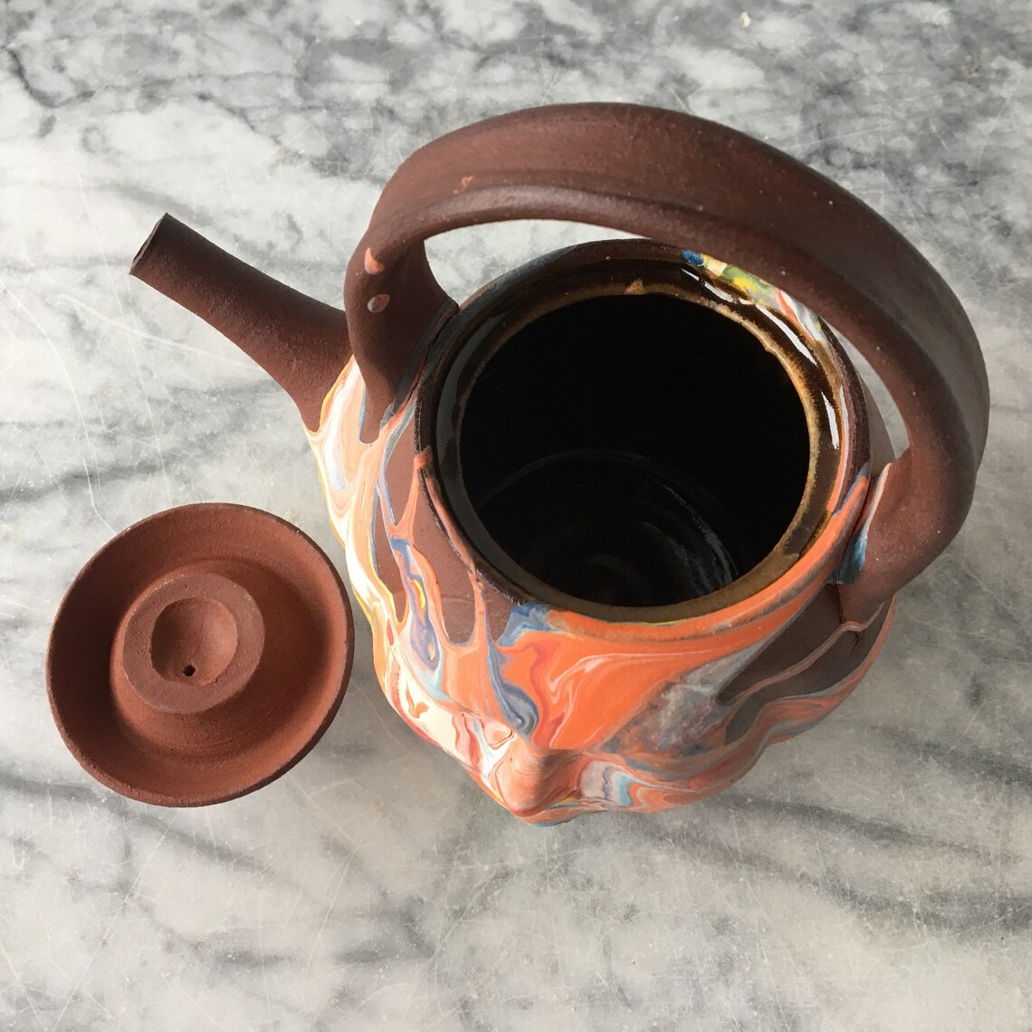 Colorful face teapot sculpture pottery head vessel marbled | Etsy