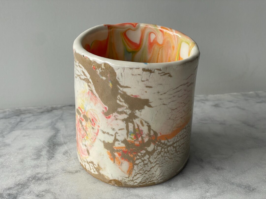 Marbled Cup Slip Pour Painting Rainbow Yunomi Vessel Full Color ...