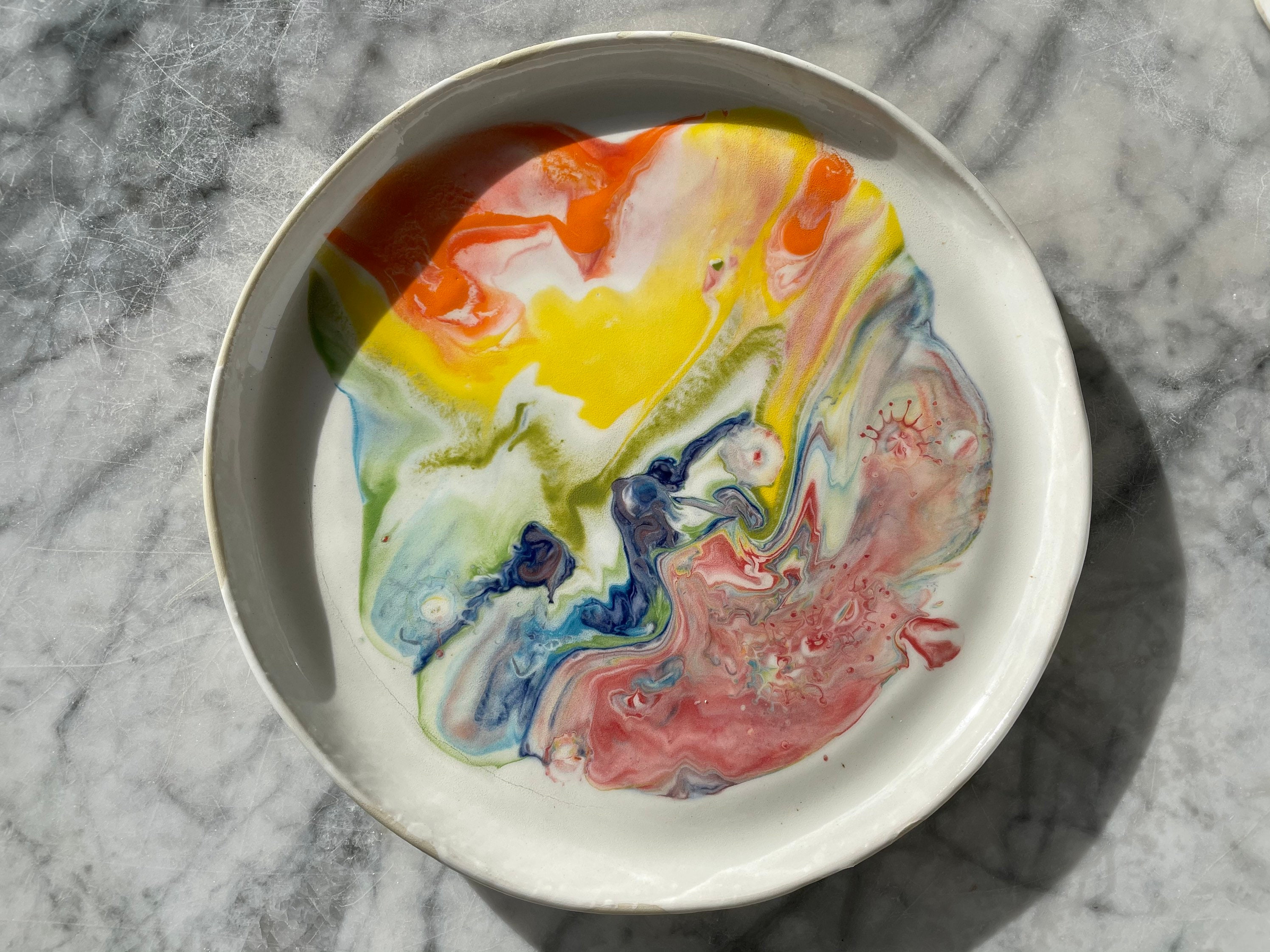 Kitchen & Dining Marbled plate ceramic art pottery platter with colored ...