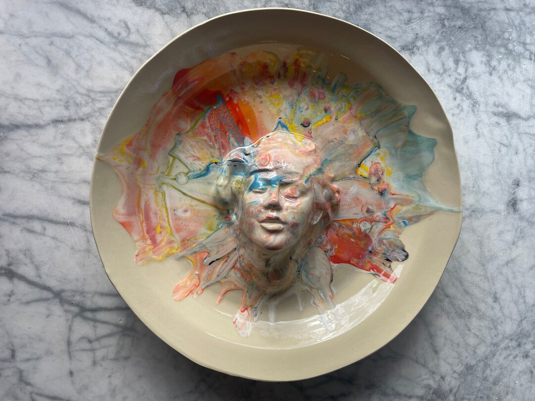 Marbled Face Plate Sculpture Wall Hanging Platter Portrait Relief Fruit ...